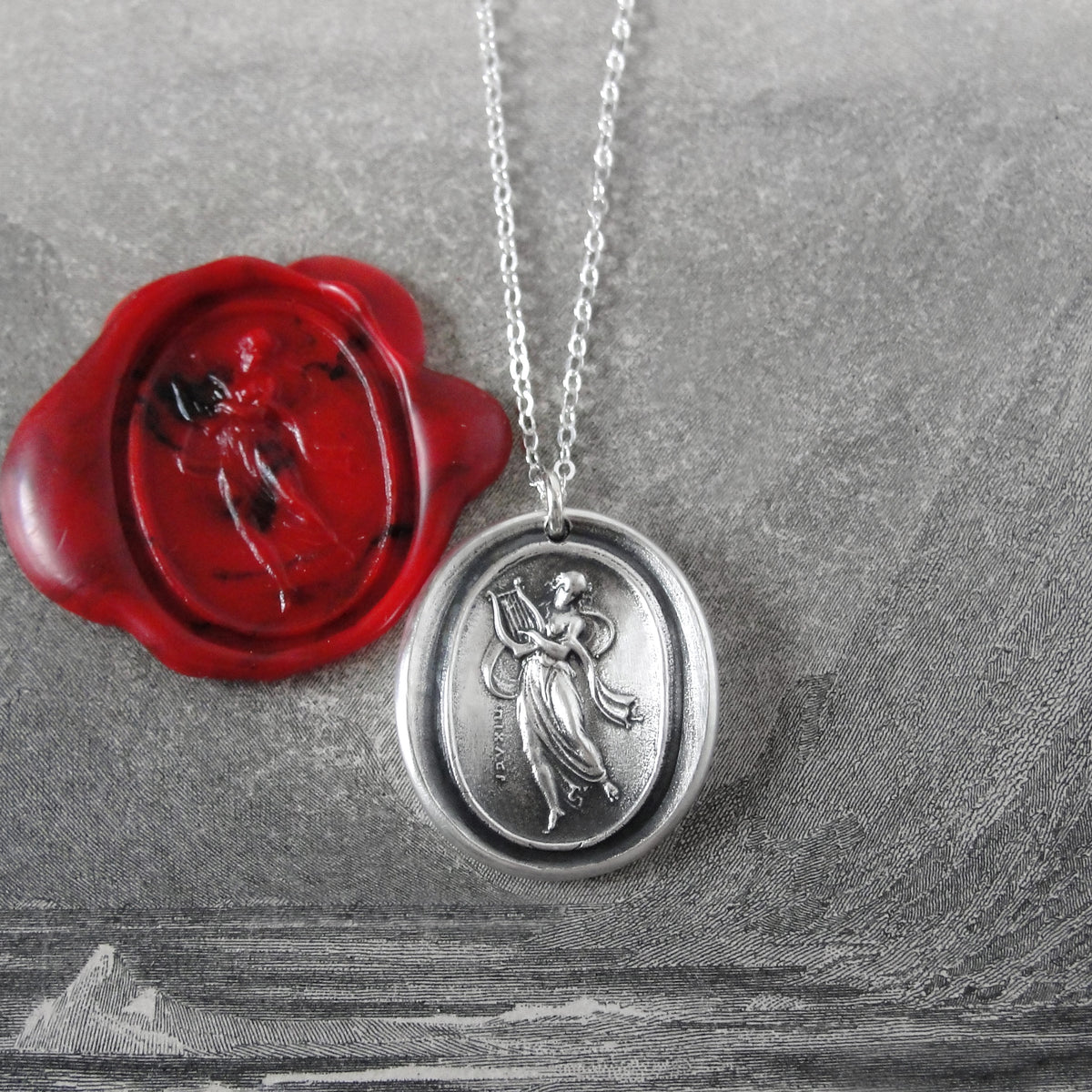 Terpsichore - Silver Wax Seal Necklace - Goddess of Dance Music Song ...
